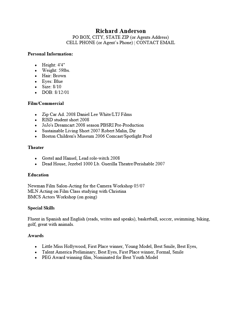 Child Acting Resume Resume Templates