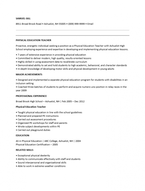 Physical Education (Gym) Teacher Resume Template : Resume Templates